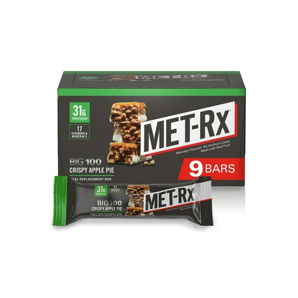 MET-Rx Big 100 High Protein Meal Replacement Bar, Crispy Apple Pie, 9 ...