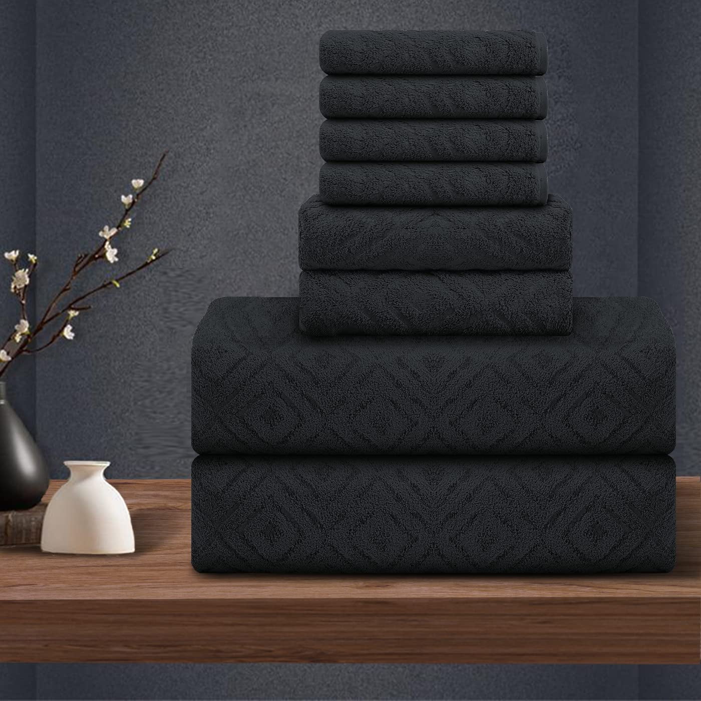 Jessy Home Black Bath Towel set of 8, 2 Oversized Bath Towels, 2 Hand ...