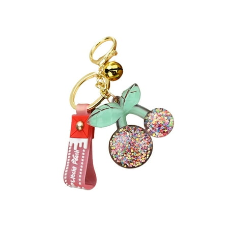 mmirethe Keychain with Cherry Pendant Acrylic Bell Keyring Portable Key ...