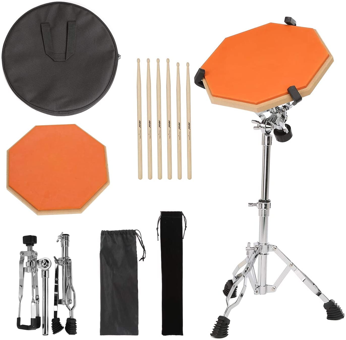 AGPTEK Orange Drum Practice Pad Kit With Snare Drum Stand, 12 Inches ...