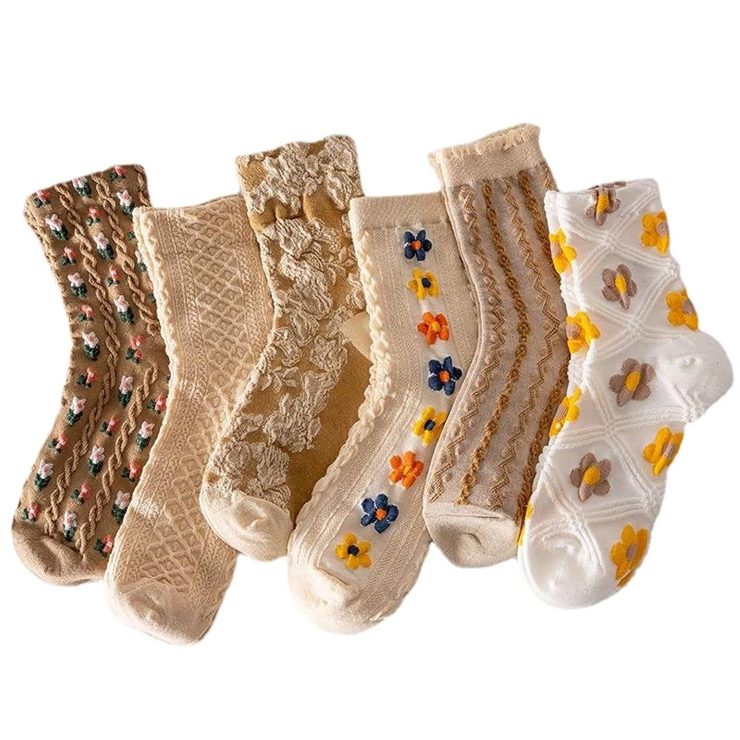 Holzlrgus 6-Pack Cute Girly Stylish Floral Cottoncore Ankle Socks for ...