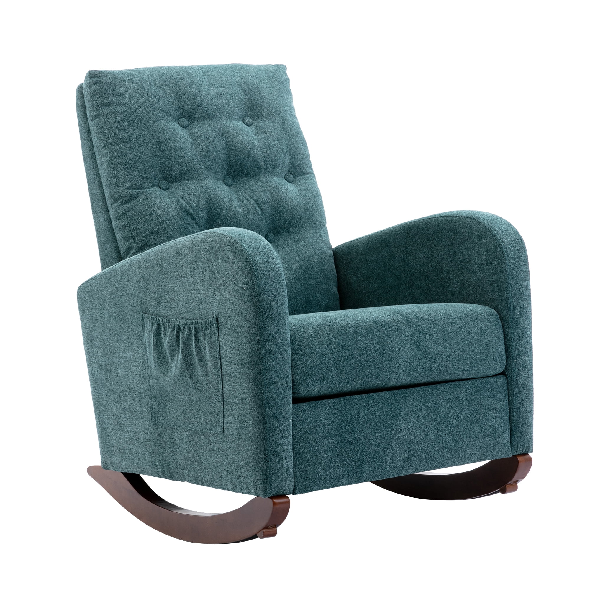 Rocking Chair with Side Pocket, Modern Upholstered Recliner Glider ...