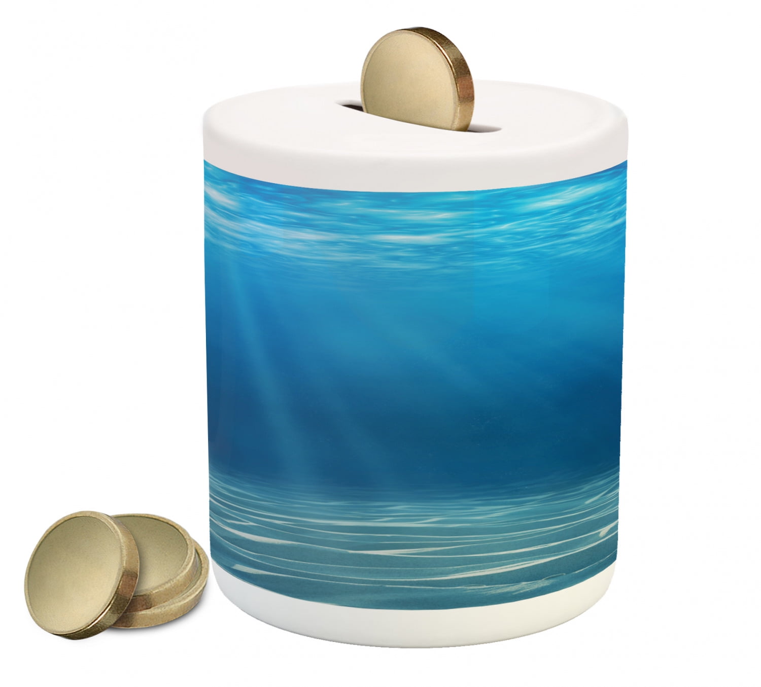 Ocean Piggy Bank, Sun Rays Bursting into Deep Under Sea Wilderness ...