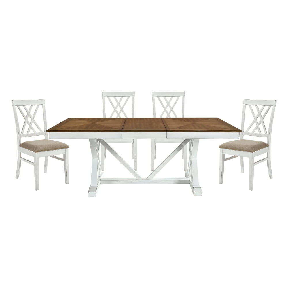 5-Piece Family Dining Table Set with Foldable Table, Wood Dining Table ...