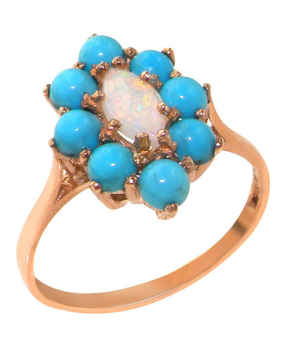 LBG British Made 9k Rose Gold ring with Natural Opal & Turquoise Womens ...