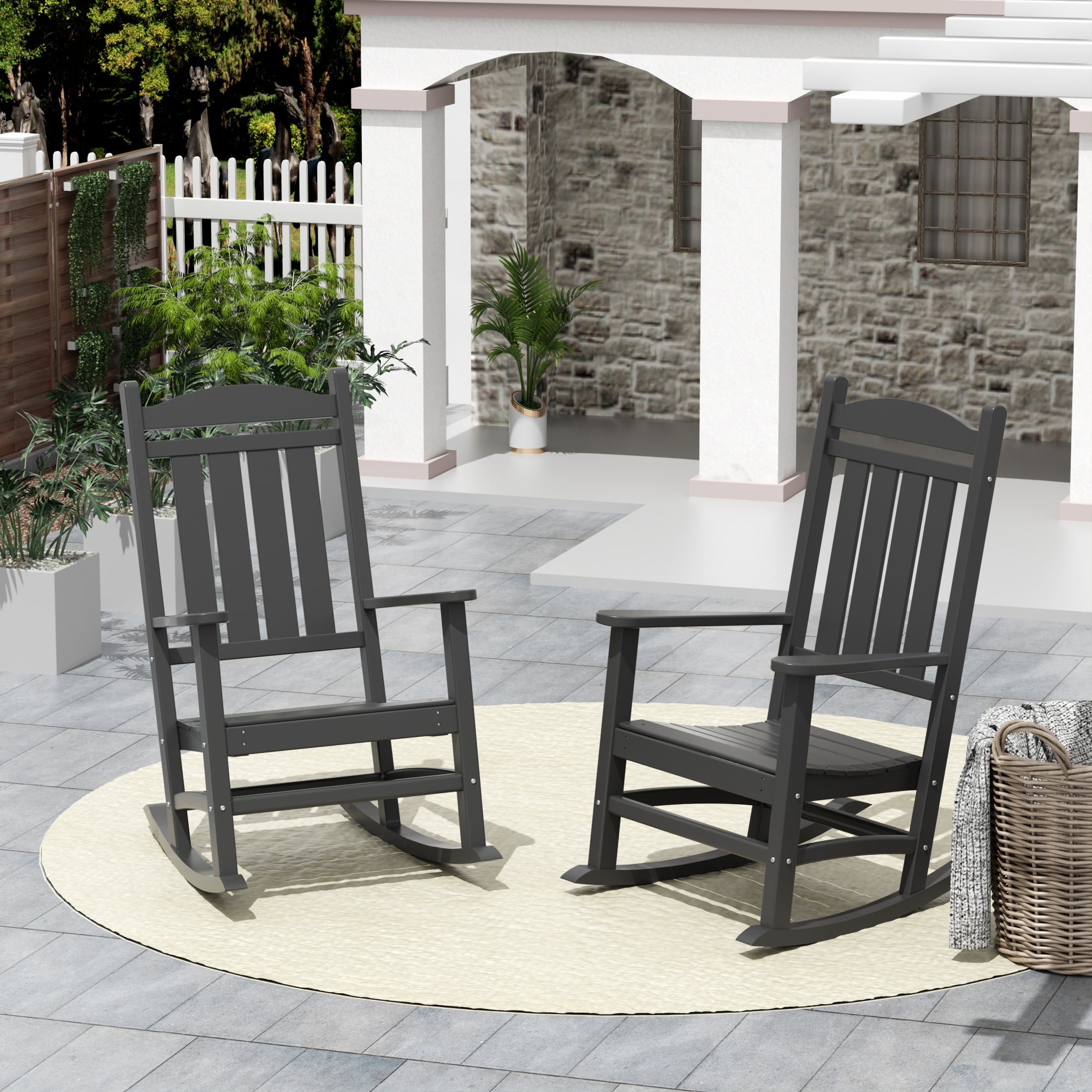 GARDEN Set of 2 Classic Plastic Adirondack Porch Rocking Chairs, Gray ...