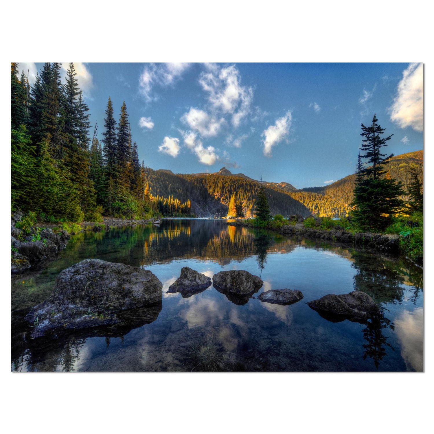 Click here for Designart Mountain Lake Surrounded By Trees Canvas... prices