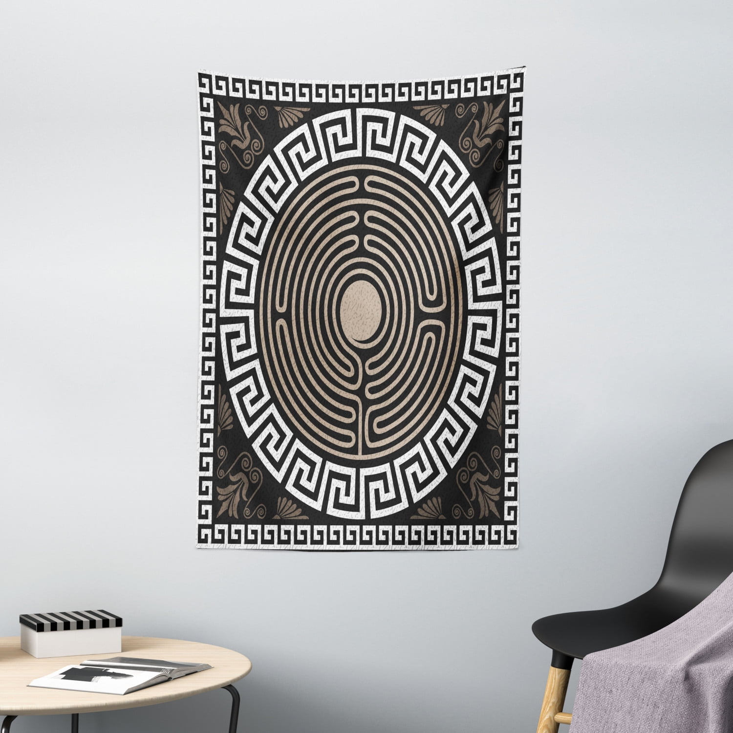 Greek Key Tapestry, Grecian Fret and Wave Pattern on Dark Background ...