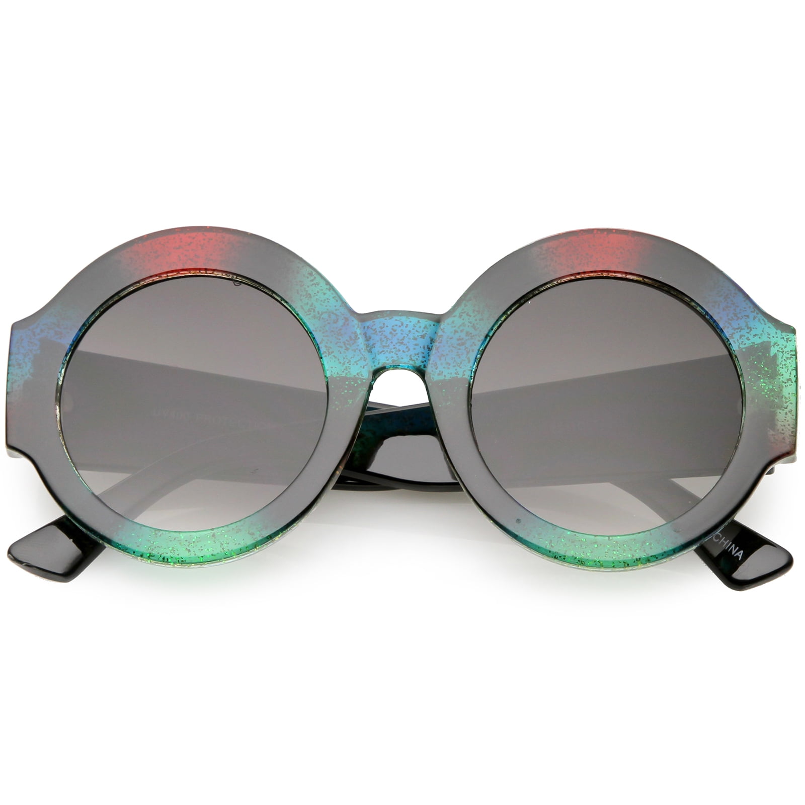 Oversize Glitter Two Toned Round Sunglasses Wide Arms Circle Lens 49mm ...