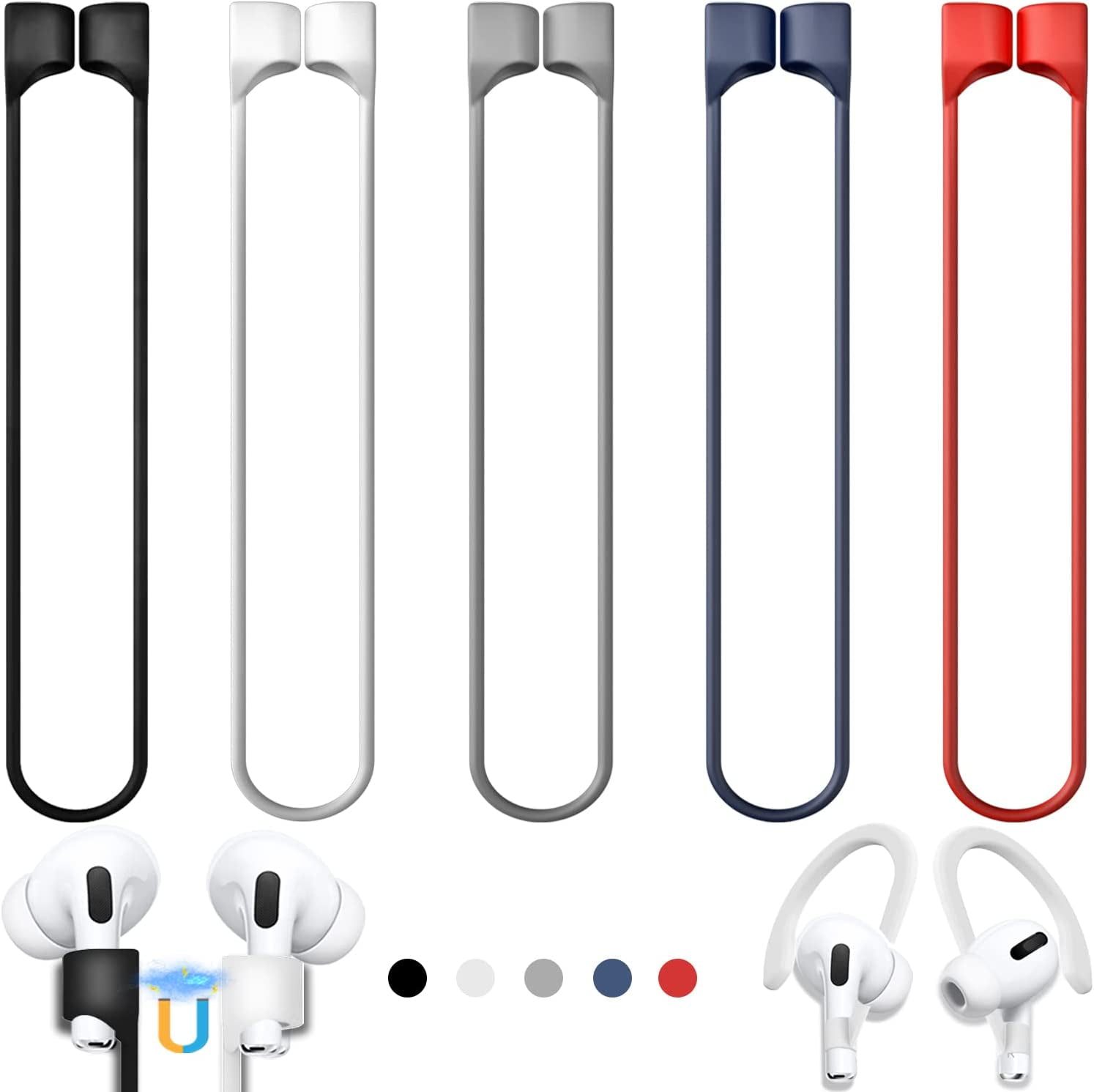 6 Pack Ultra Strong Magnetic Airpods Straps Anti-Lost Cord for AirPods ...