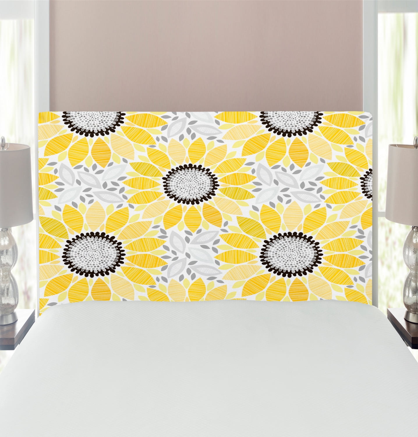 Yellow Headboard, Colorful Illustration of Sun Flower with Motifs and ...