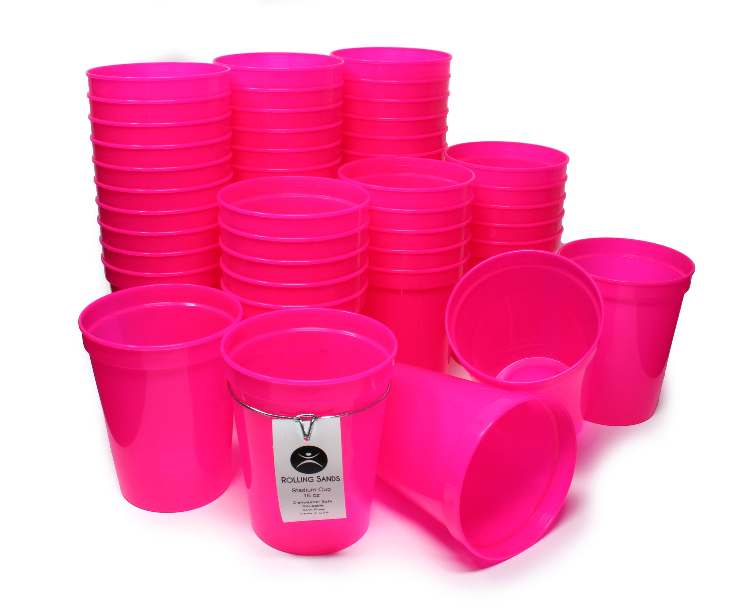 Rolling Sands 16 oz Reusable Plastic Cups, 50 Pack, USA Made, BPA Free ...