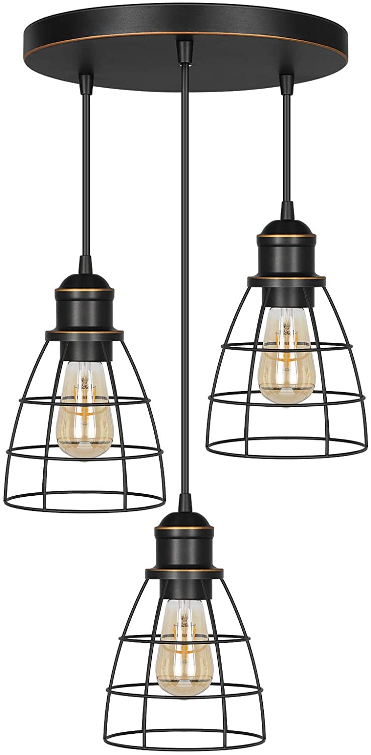 Plannu Industrial 3-Light Pendant Lighting, Adjustable Hanging Light ...