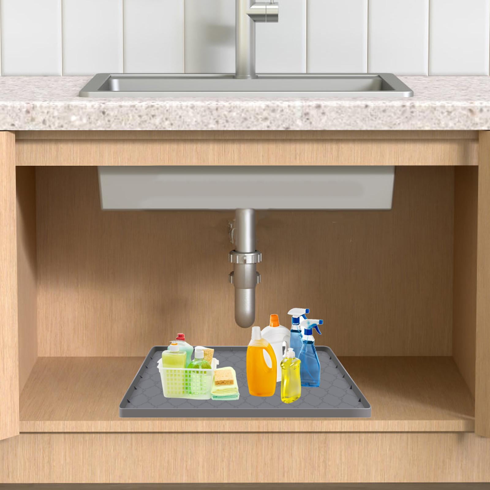 Sink Mat Bathroom Basin Cabinet Protector Anti Slip with Drain Hole ...