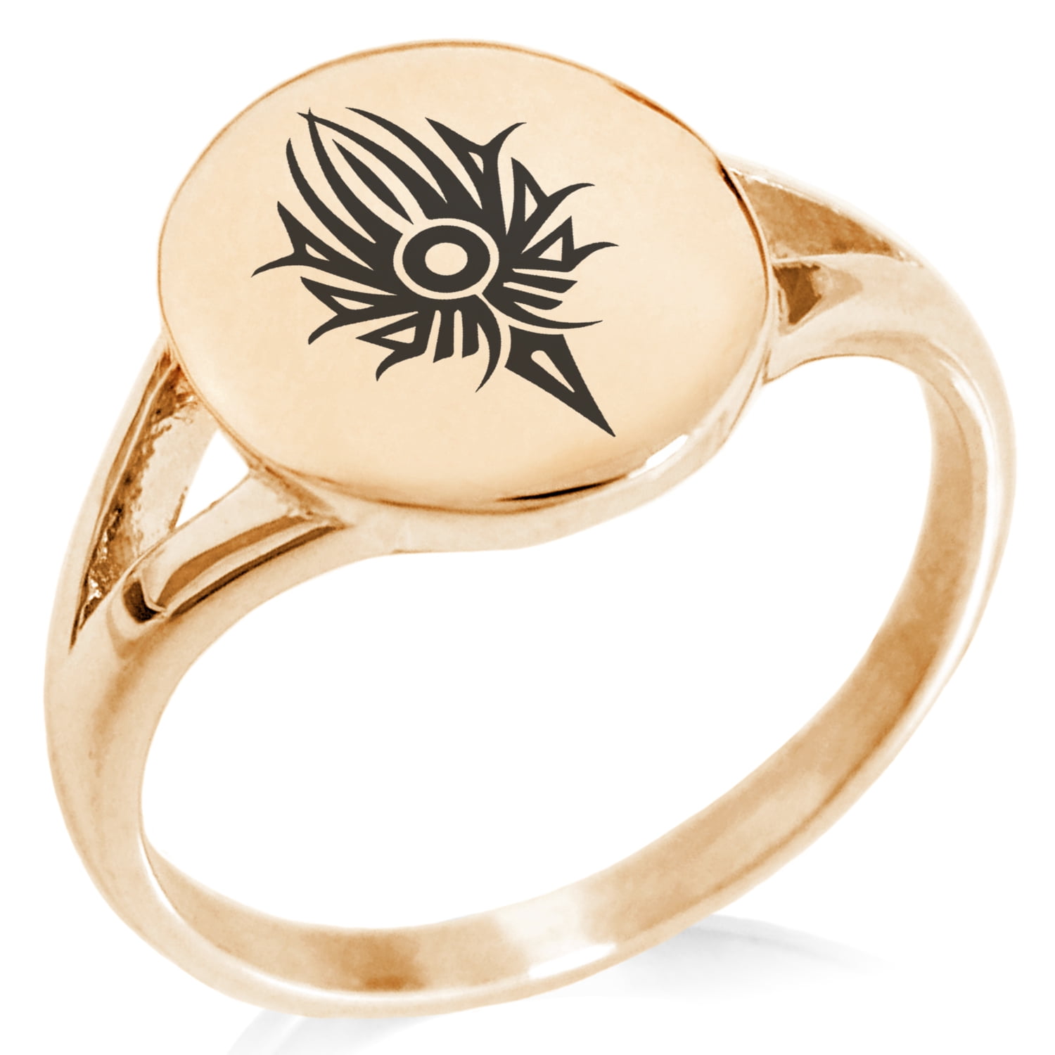 Stainless Steel Tribal Torch Rune Minimalist Oval Top Polished ...