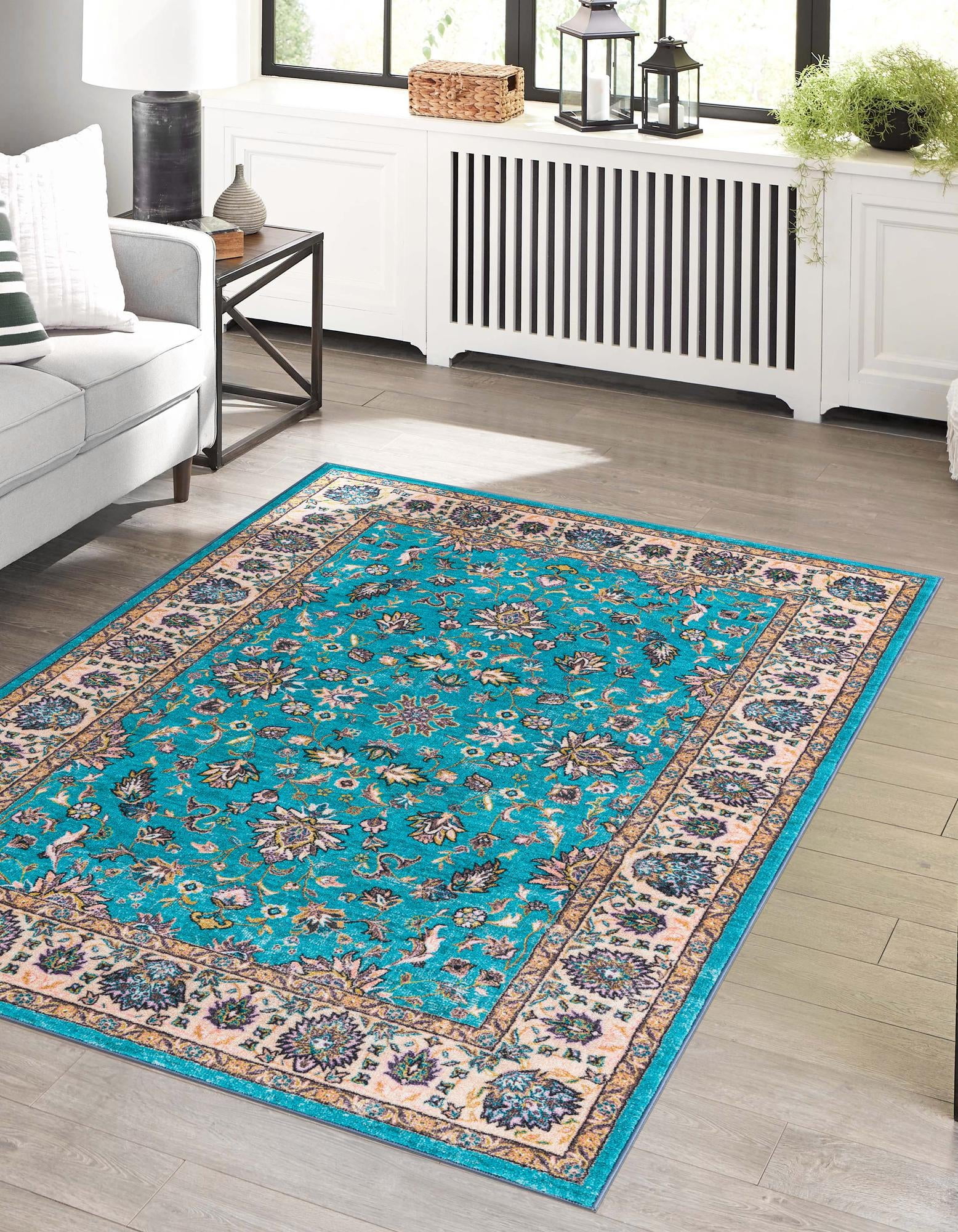 Rugs.com Medina Collection Rug – 8' x 10' Arctic Aqua Blue Medium Rug ...