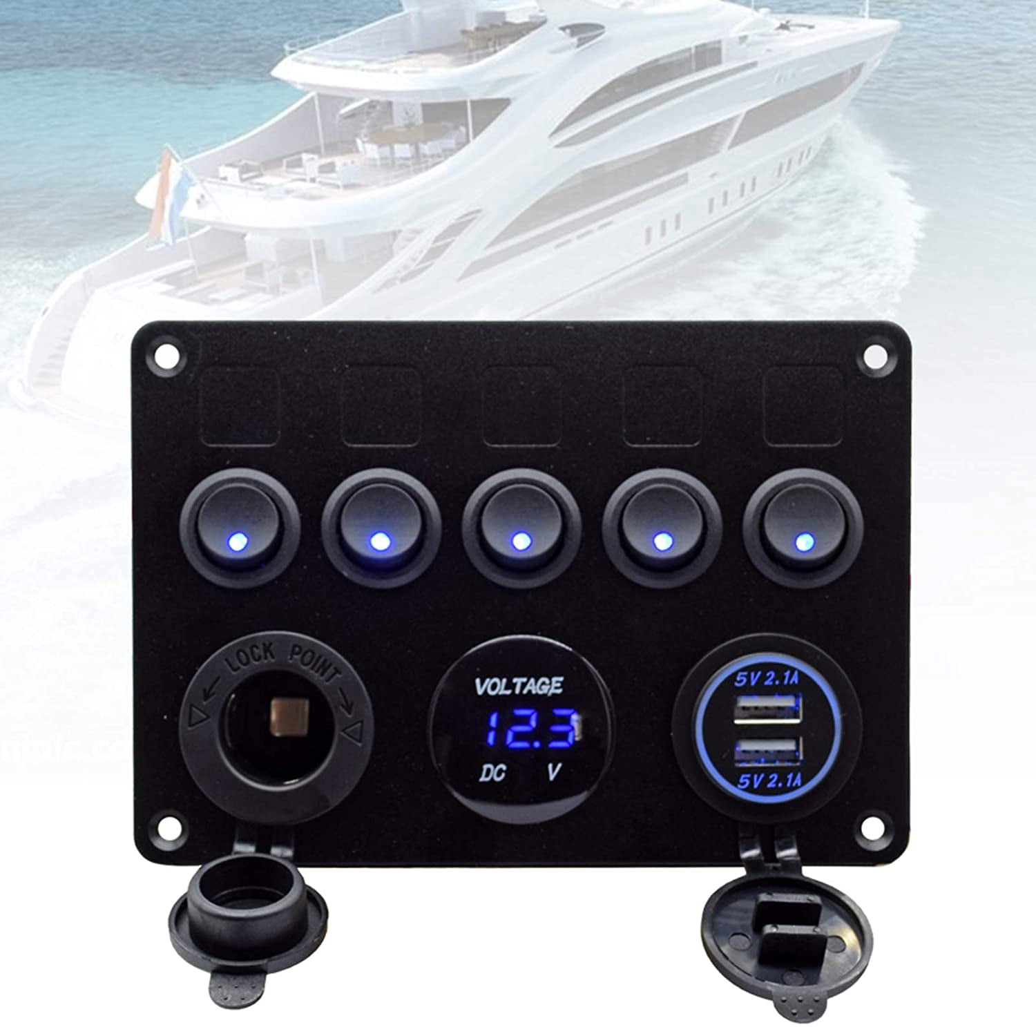 Fichiouy Switch Panel Breaker 5 Gang Waterproof Circuit with Overload ...