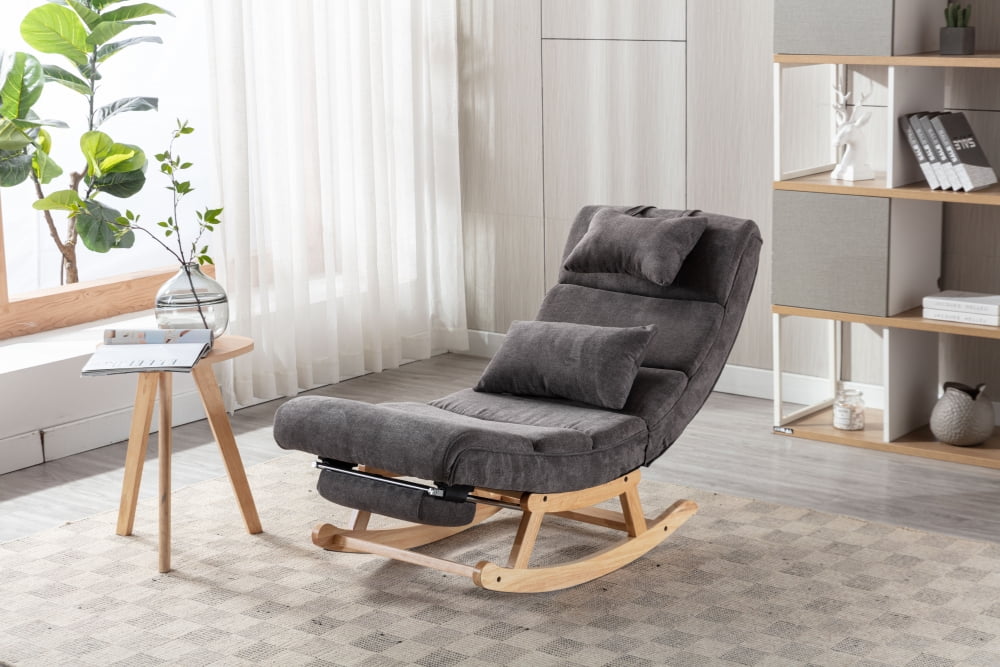 Rocking Chair with Adjustable Footrest, Upholstered Glider Lounge Chair ...
