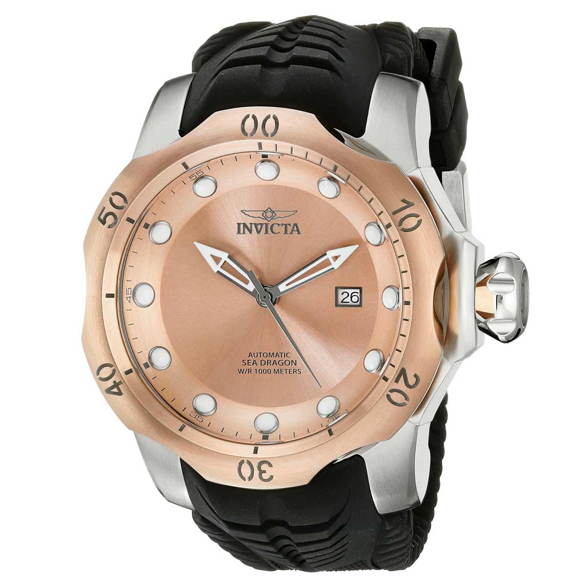 Invicta Men's 19313 Venom Rose Gold Dial Black Silicone Strap Automatic ...