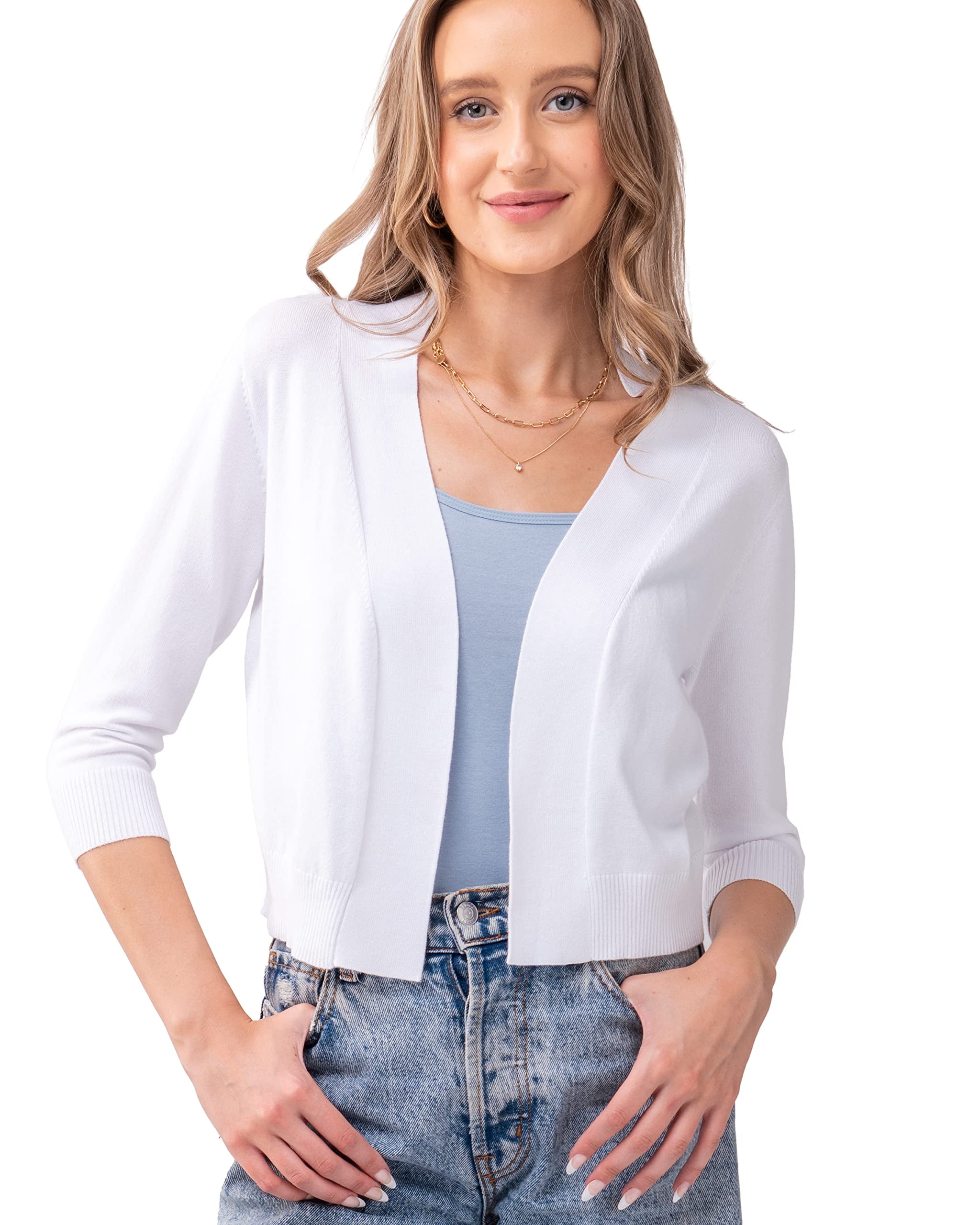 URBAN DAIZY Women's Classic 3/4 Sleeve Crop Bolero Cardigan Open Front ...
