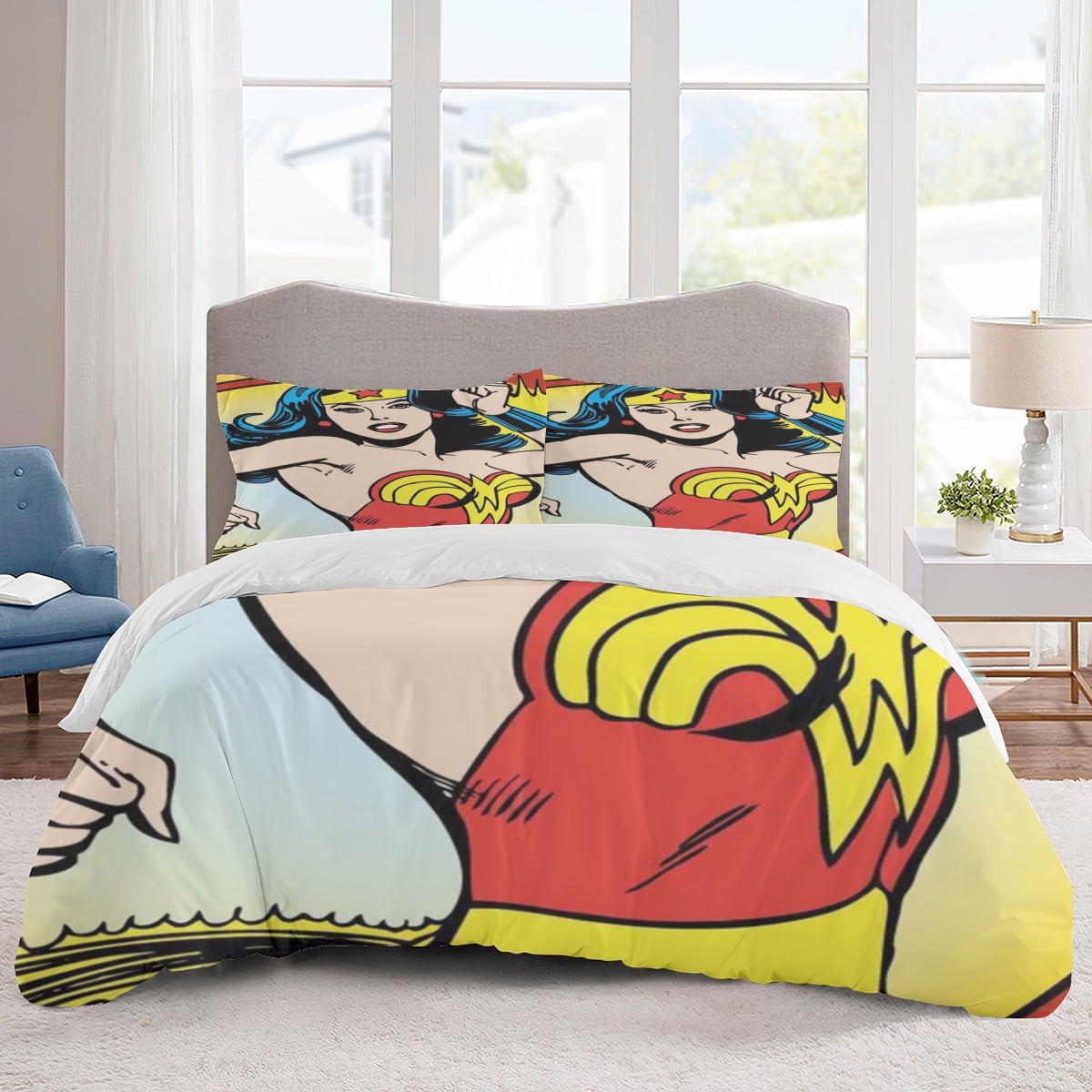 Wonder Woman Bedding Sets Cartoon Duvet Cover Lightweight 3 Piece Bet ...