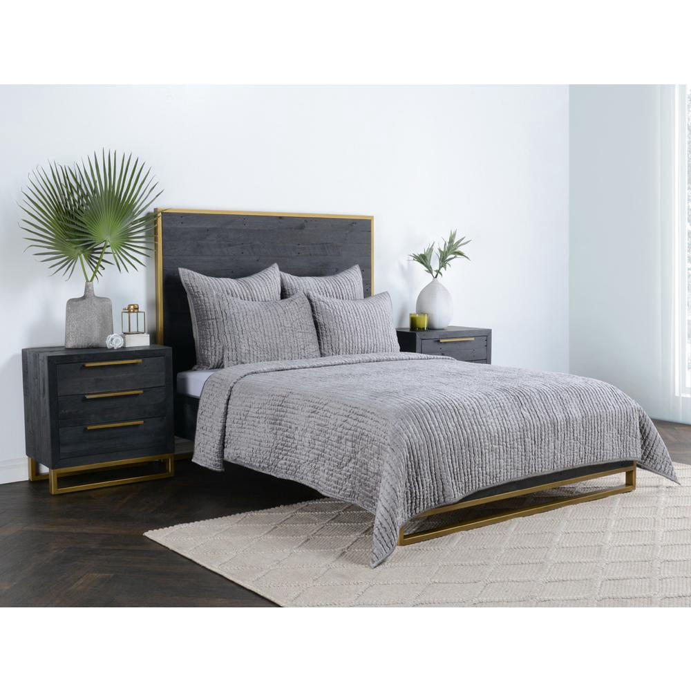 Dimitry 100% Rayon Velvet Gray King Quilt by Kosas Home - Walmart.com
