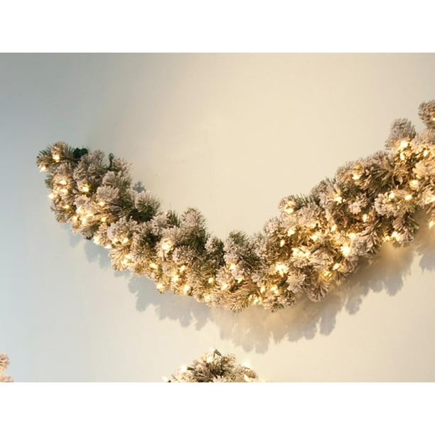 6' x 12" Pre-Lit Snowy Pine Flocked Artificial Christmas Garland ...