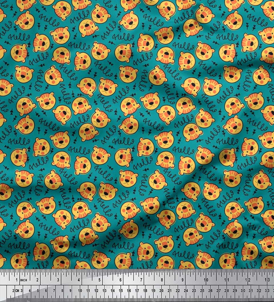 Soimoi Satin Silk Fabric Text & Tiger Face Cartoon Print Fabric by Yard ...
