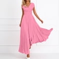 CUZIBR Women Summer Dresses V Neck Short Sleeves Pleated High Waist ...