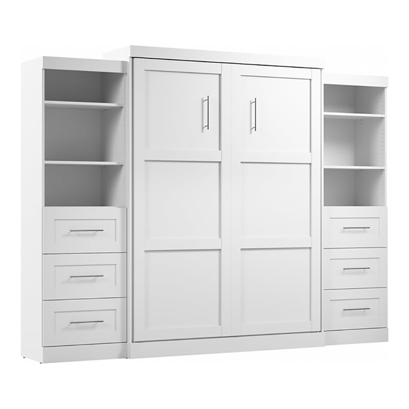 Atlin Designs Transitional Wood Queen Wall Bed with Storage in White ...