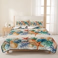 3 Piece Summer Bed Quilt Set Queen Size,Ocean Starfish Shell Conch ...