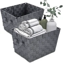 Simplify 2 Pack Large Woven Shelf Storage Basket in Grey - Walmart.com