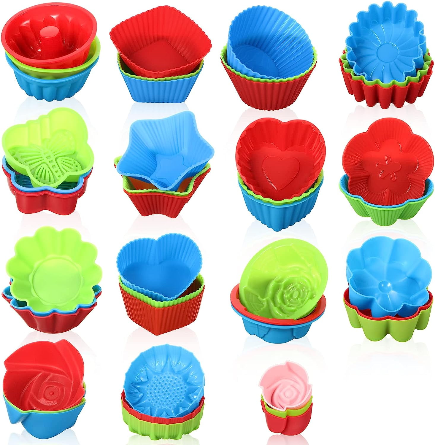 45 Pcs Silicone Cupcake Liners 15 Shapes Reusable Nonstick Easy Clean ...