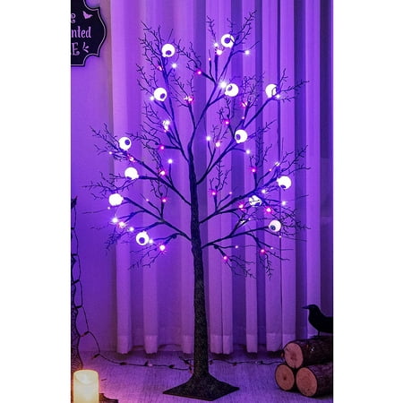 KSCD 4FT Halloween Decorations, 48 LEDs Purple Light Up Glittered Black ...