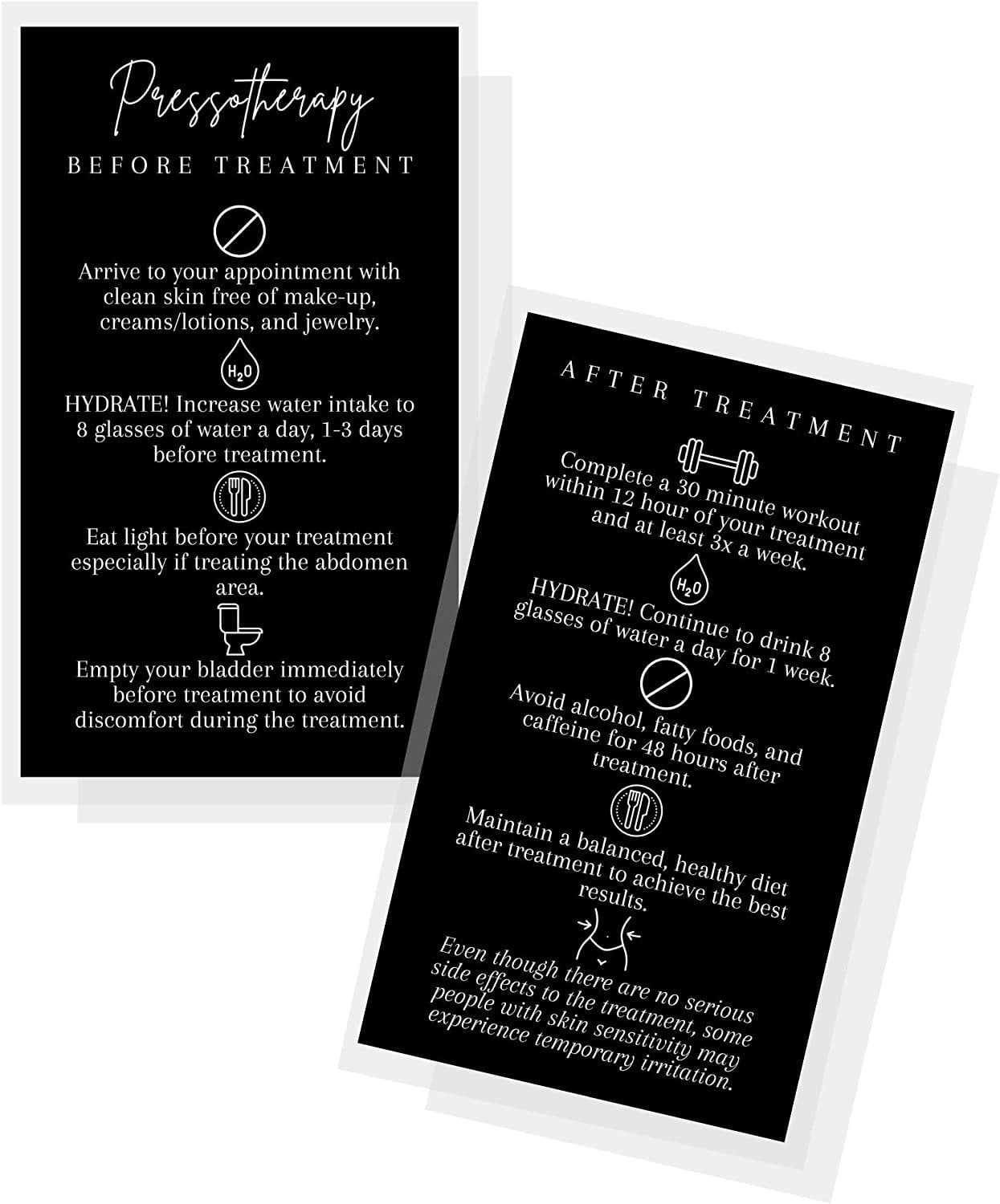 Pressotherapy Pre/Post Care Instructions Card 50 Pack 2x3.5 inch ...