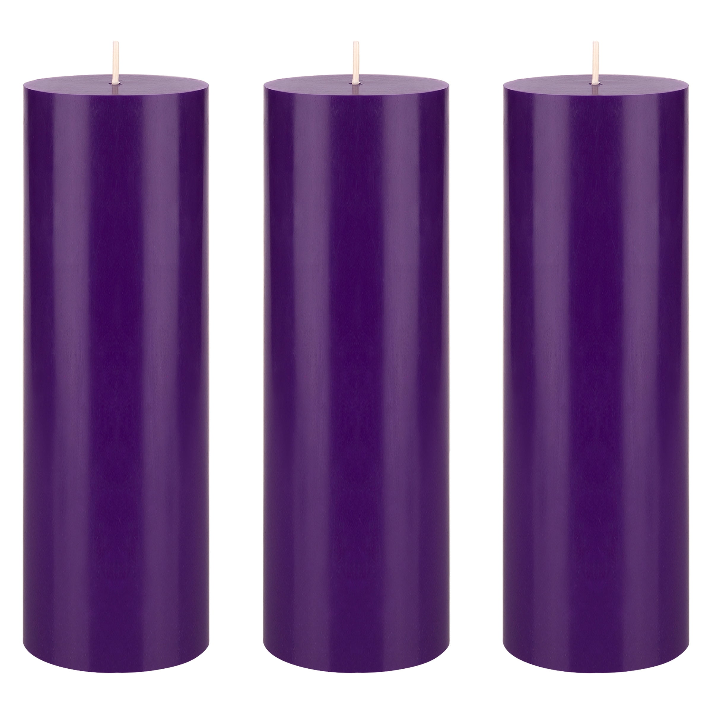 Mega Candles 3 pcs Unscented Purple Round Pillar Candle, Hand Poured ...