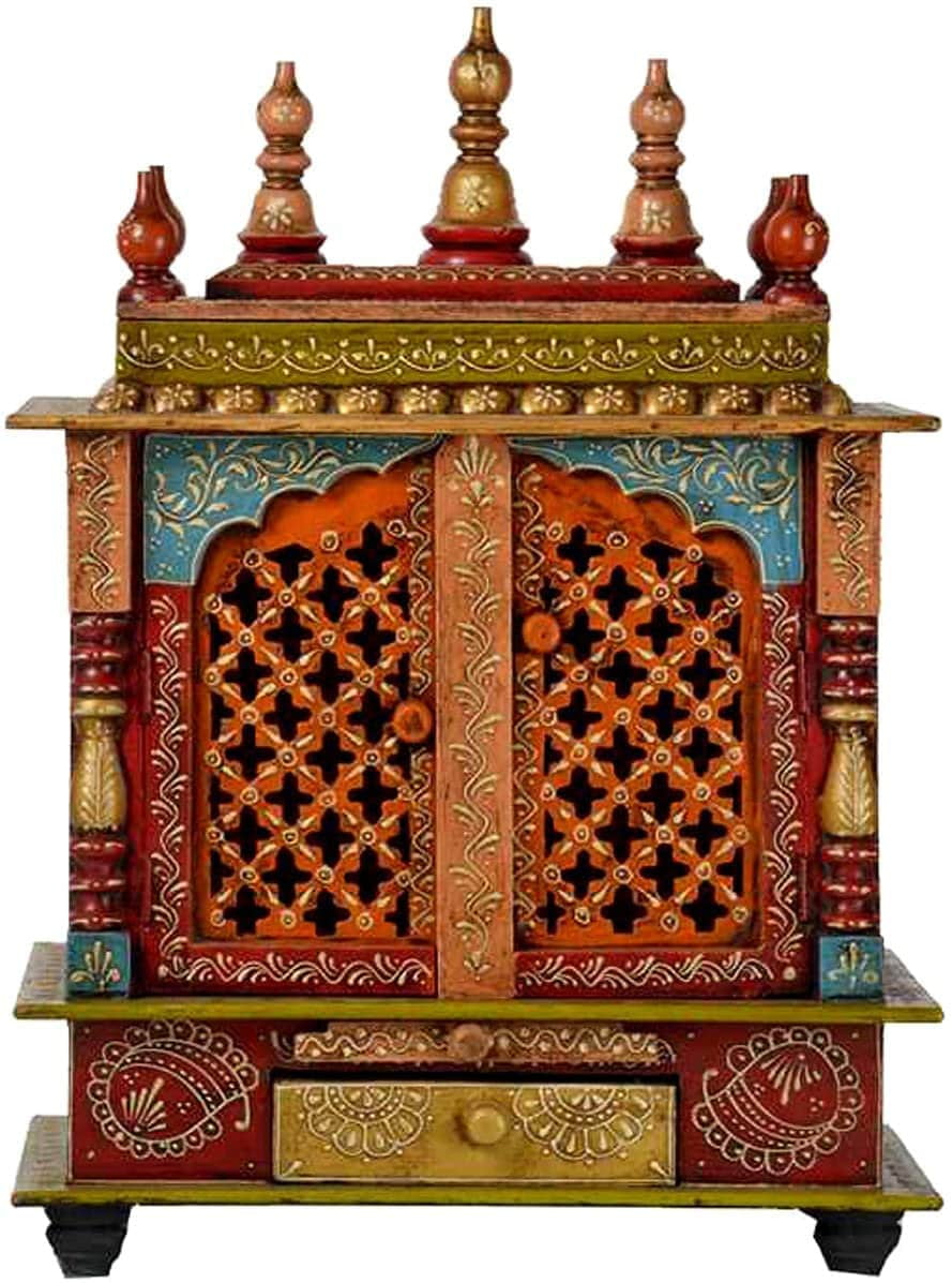 Wooden MDF Ethnic Rajisthani Multi Colored Temple / Devghar / Pooja ...