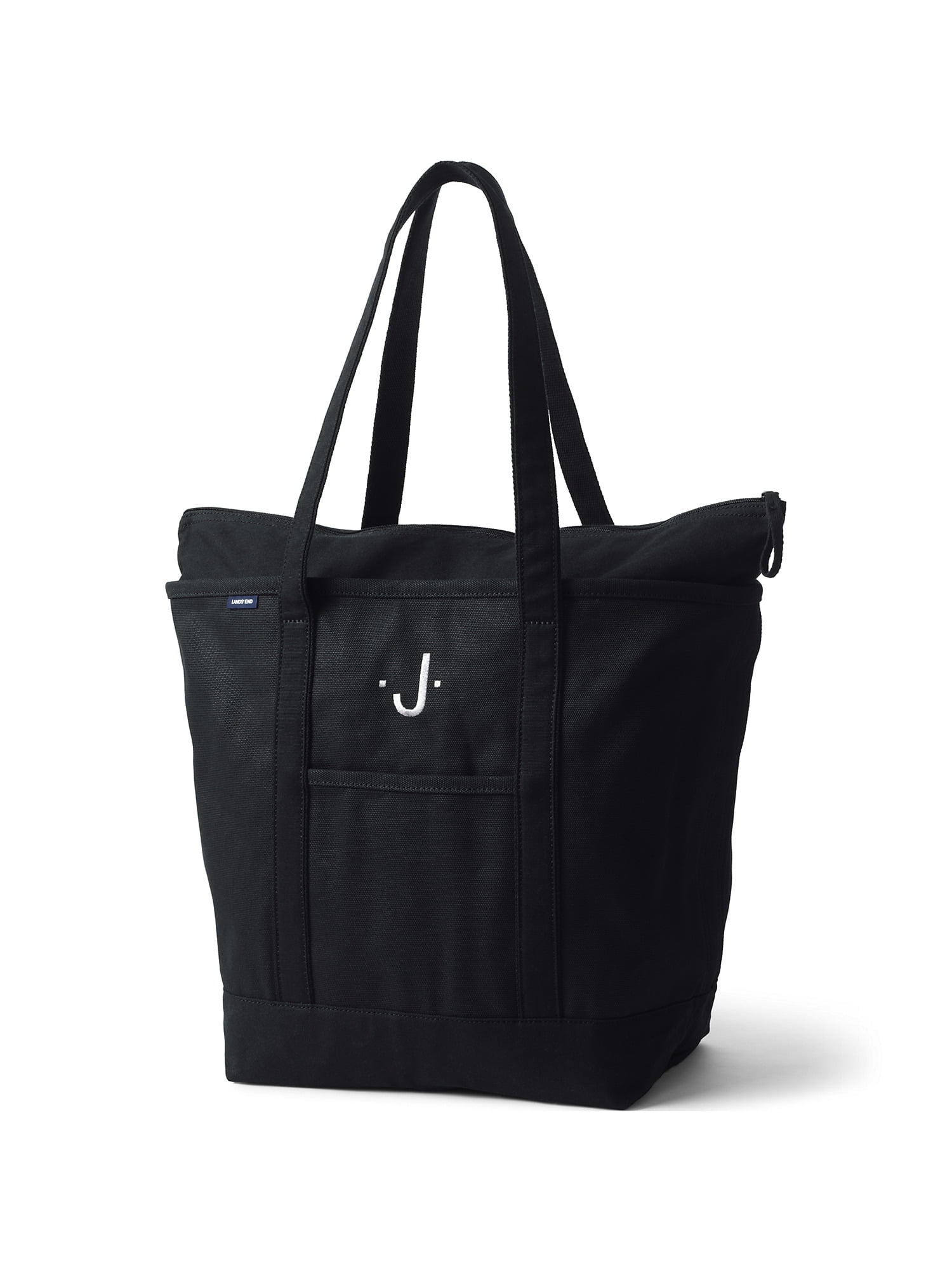 Lands' End Large Solid Color 5 Pocket Zip Top Long Handle Canvas Tote ...