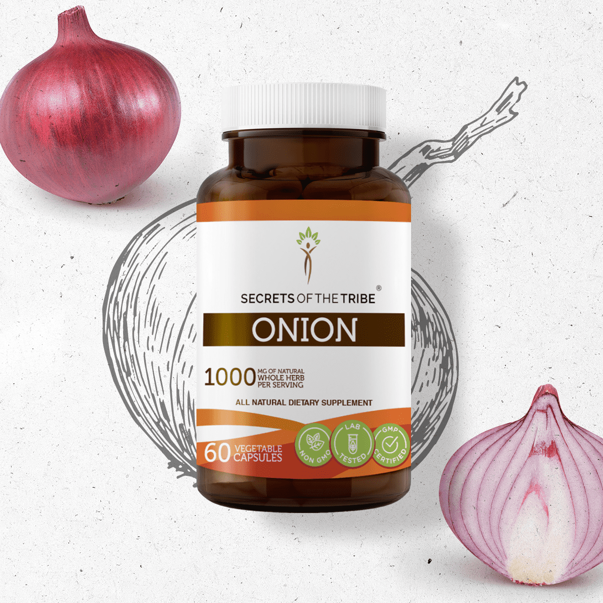 Secrets of the Tribe Onion 60 Capsules, 500 mg, Organic Onion (Allium ...