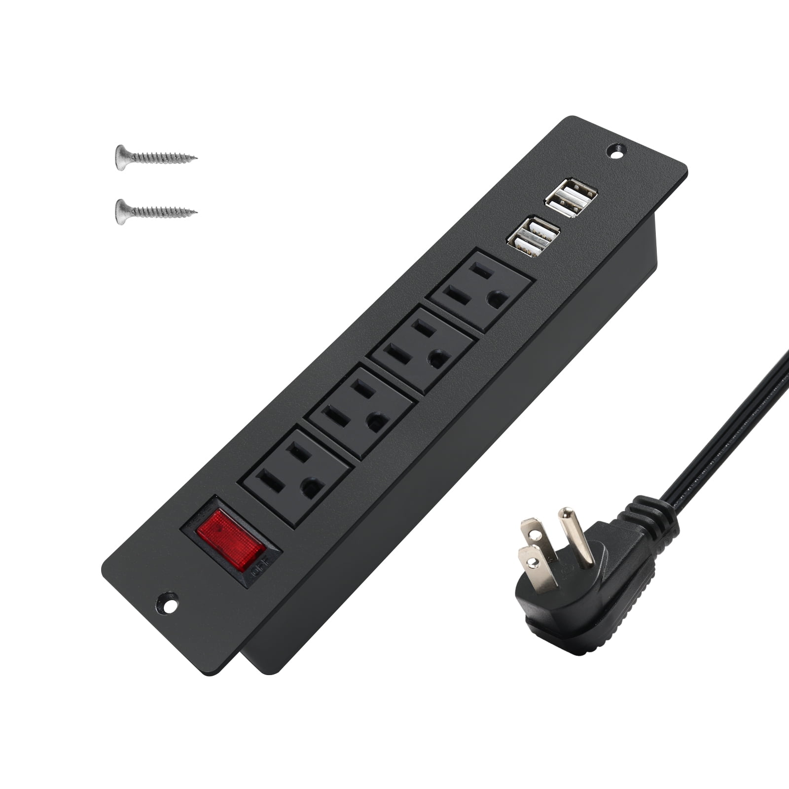Recessed Power Strip with USB Ports Flat Plug Conference Desk Power ...