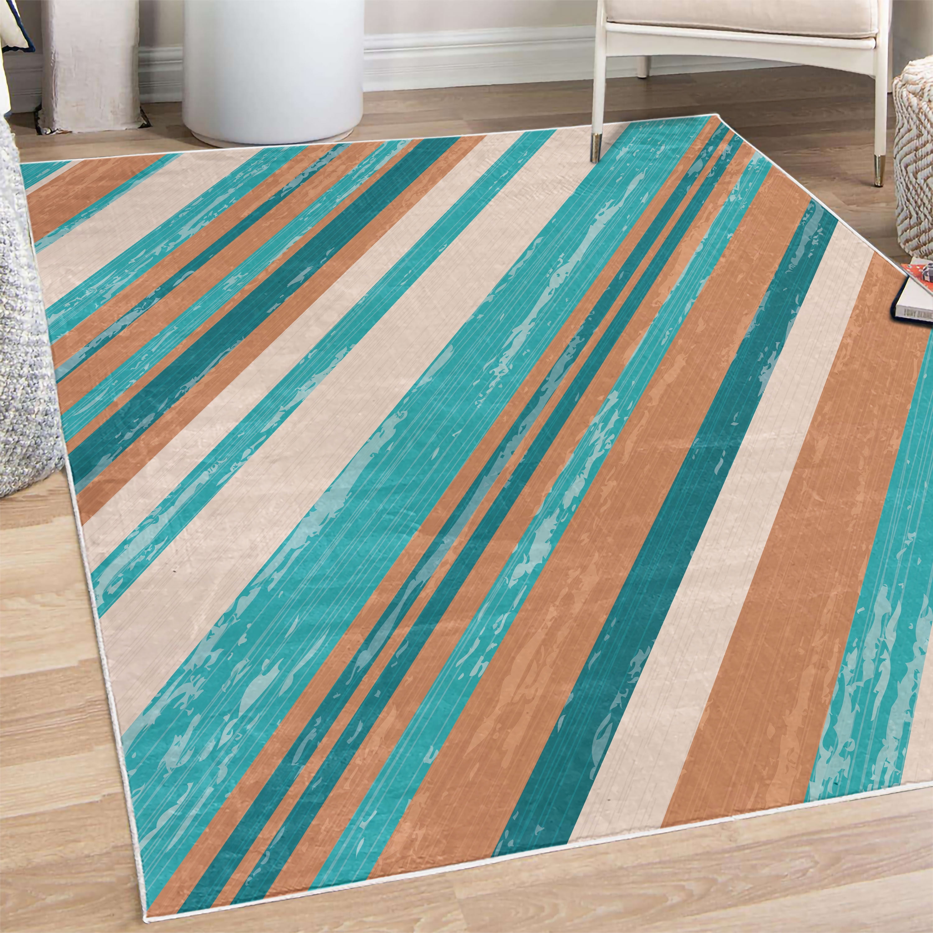 Vintage Decorative Rug, Diagonal Stripes on Old Aged Design Grungy ...