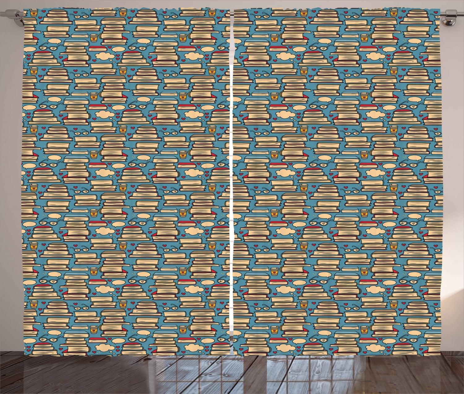 Geek Curtains 2 Panels Set, Repeating Pattern with Stack of Books ...