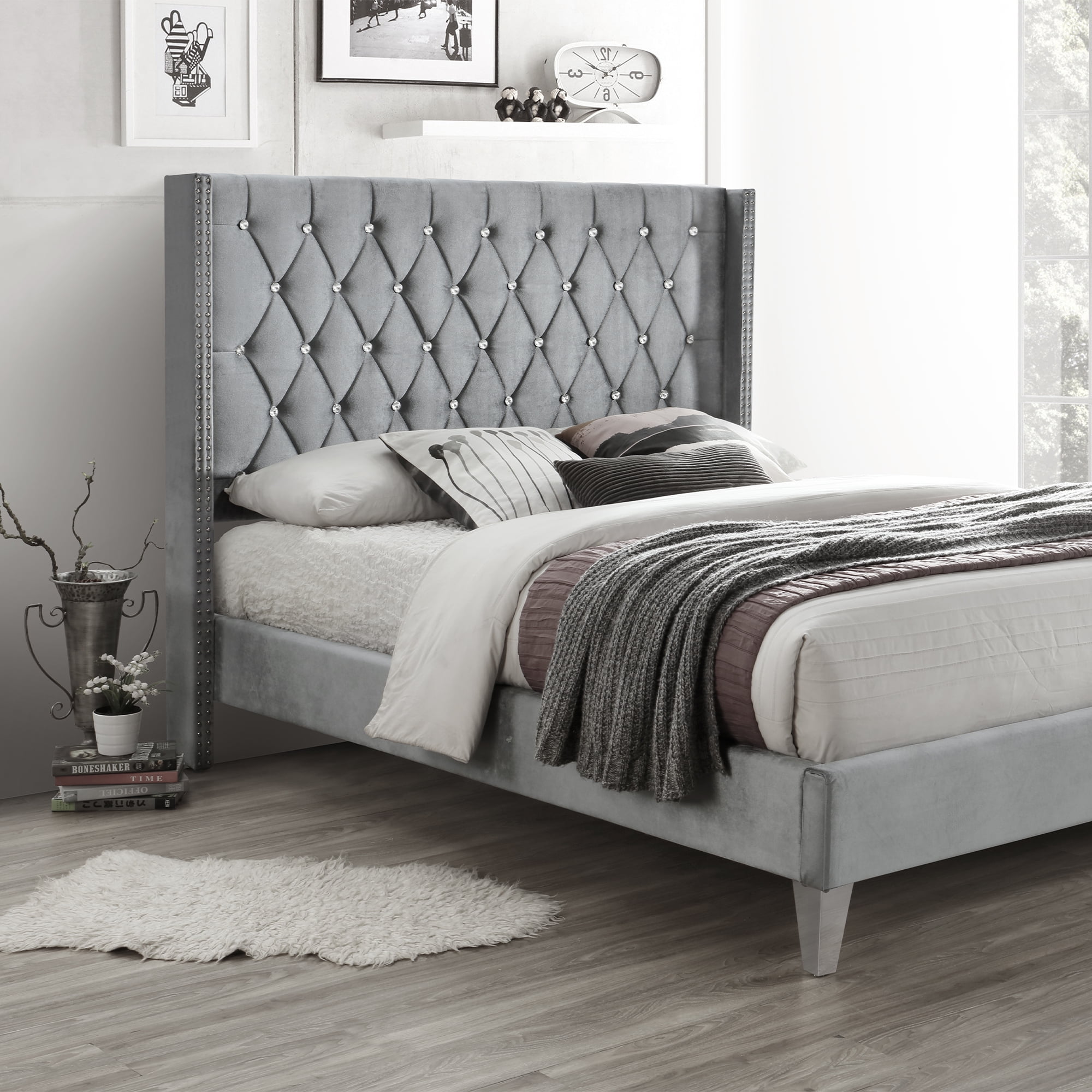 Alexa Velvet Upholstered Platform Bed - Walmart.com