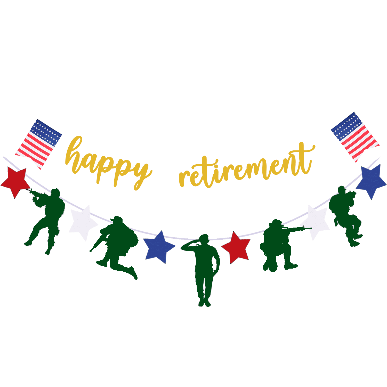 Ptriotic Soldier Happy Retirement Banner,Military ARMY/NAVY/AIR FORCE ...
