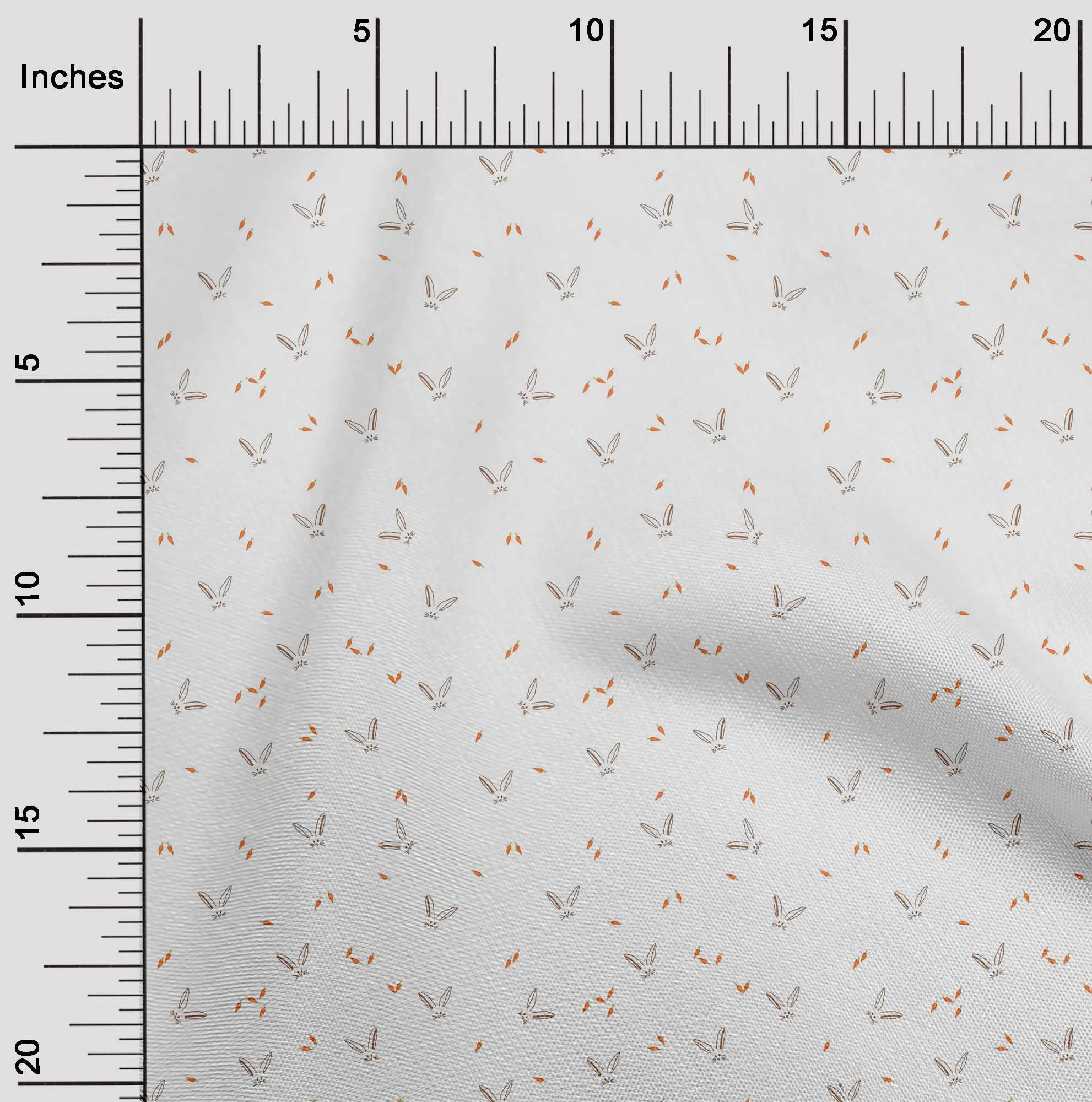 oneOone Cotton Silk Fabric Carrot & Rabbit Face Animal Print Fabric by ...