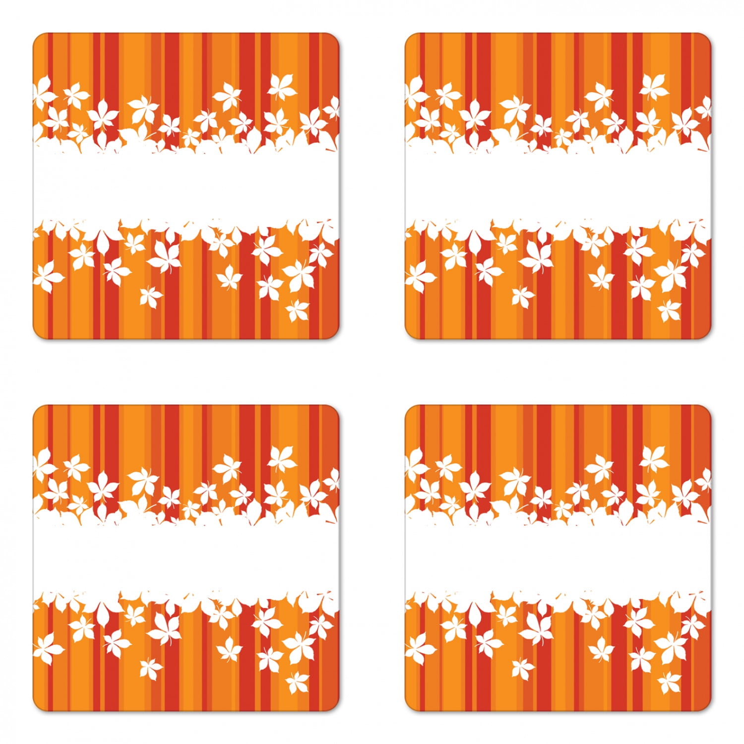 Orange Coaster Set of 4, Autumnal Color Vertically Striped Backdrop ...