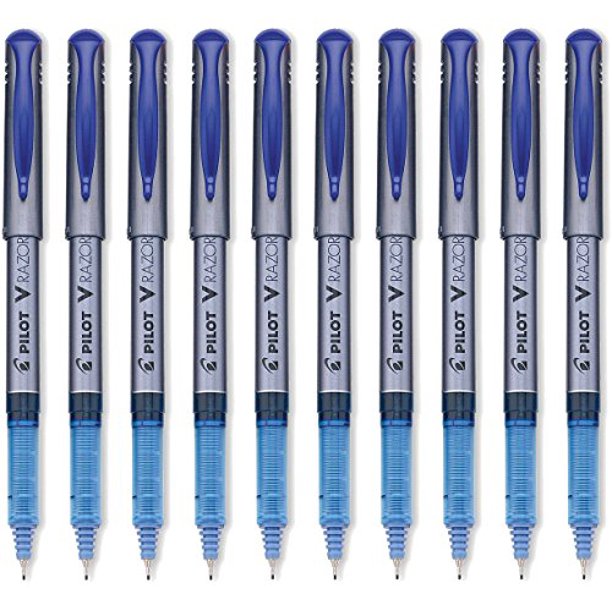 Pilot V Razor Point Liquid Ink Marker Pen Extra Fine Point, Blue 10 ...