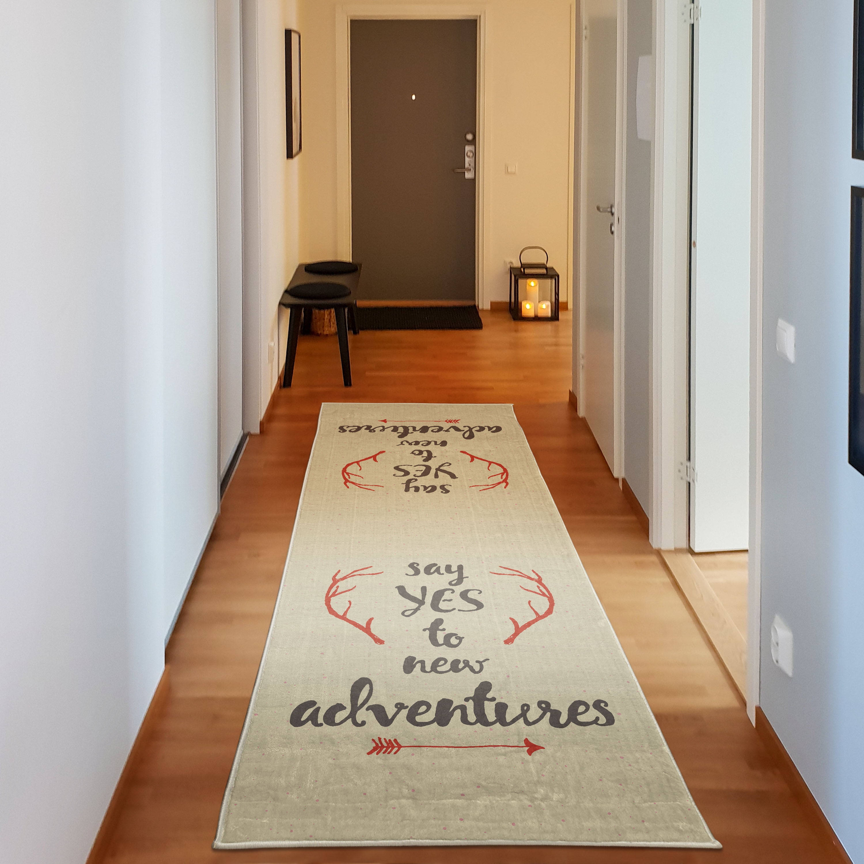 Adventure Decorative Rug, Calligraphic Words Antlers and Arrow on ...