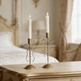 Gold Bow Taper Candle Holder – Iron Metal Candlestick Stand for Dining ...