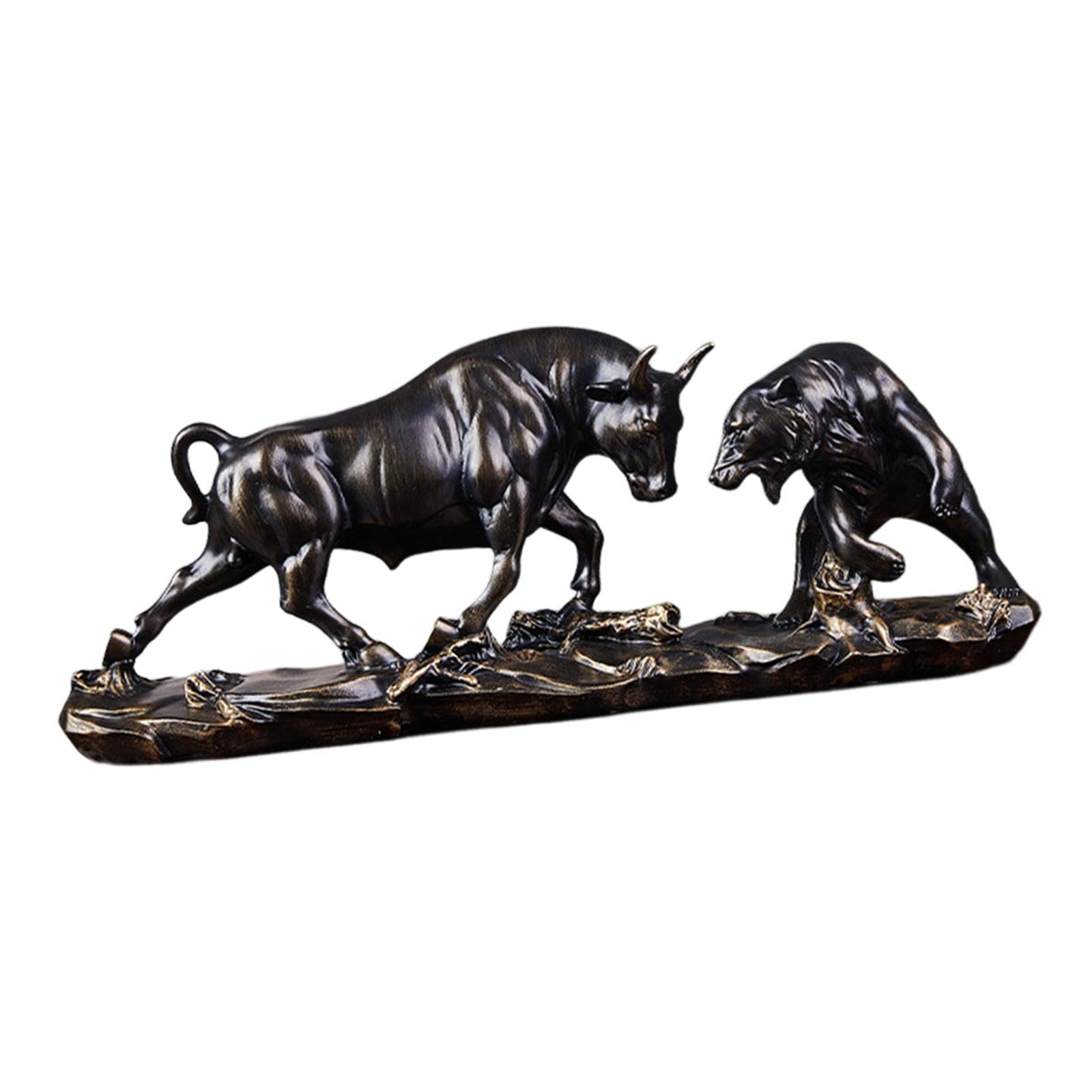 Animal Sculpture Decor Bull and Bear Fight Figurine for Desk Office ...